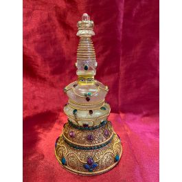 Crystal Stupa with Gold Plated Copper Metal Work & Stone Setting ...